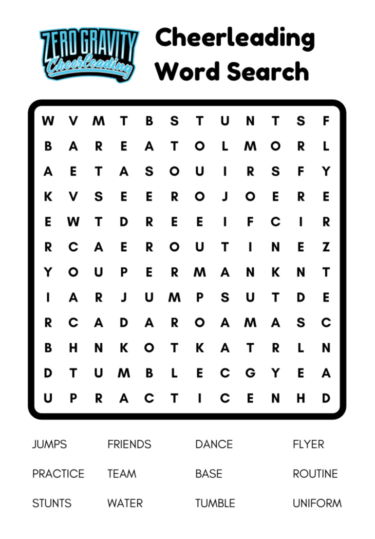 Cheerleading Word Search – Zero Gravity Cheerleading